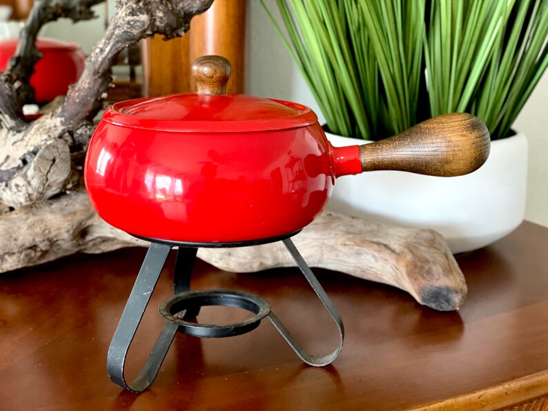 Fondue Pot W Stand Midcentury Modern Cherry Red Enamel Fondue - Etsy