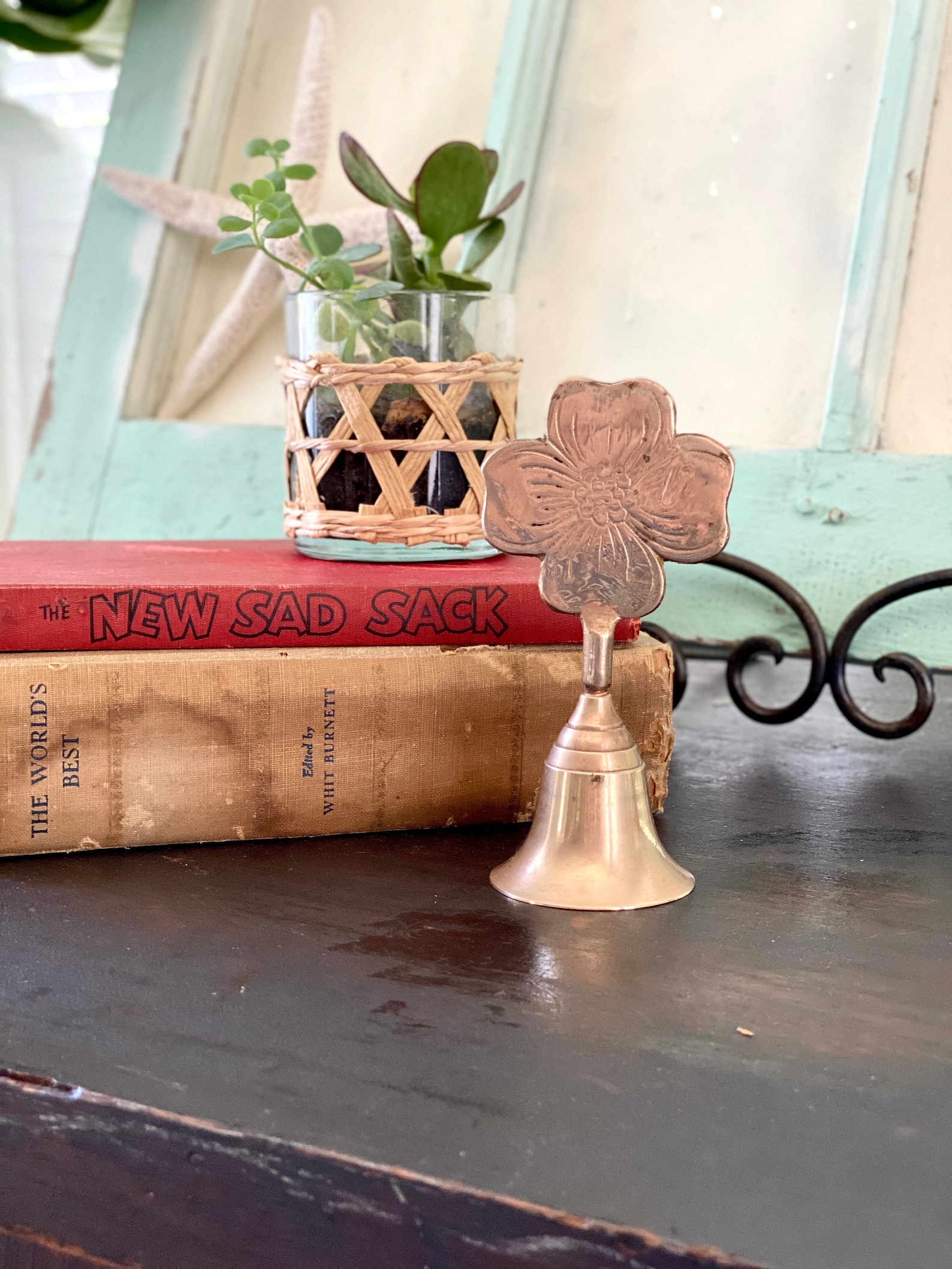 Bell, Vintage Brass Bell With Hibiscus Flower Design, Floral Decor ...