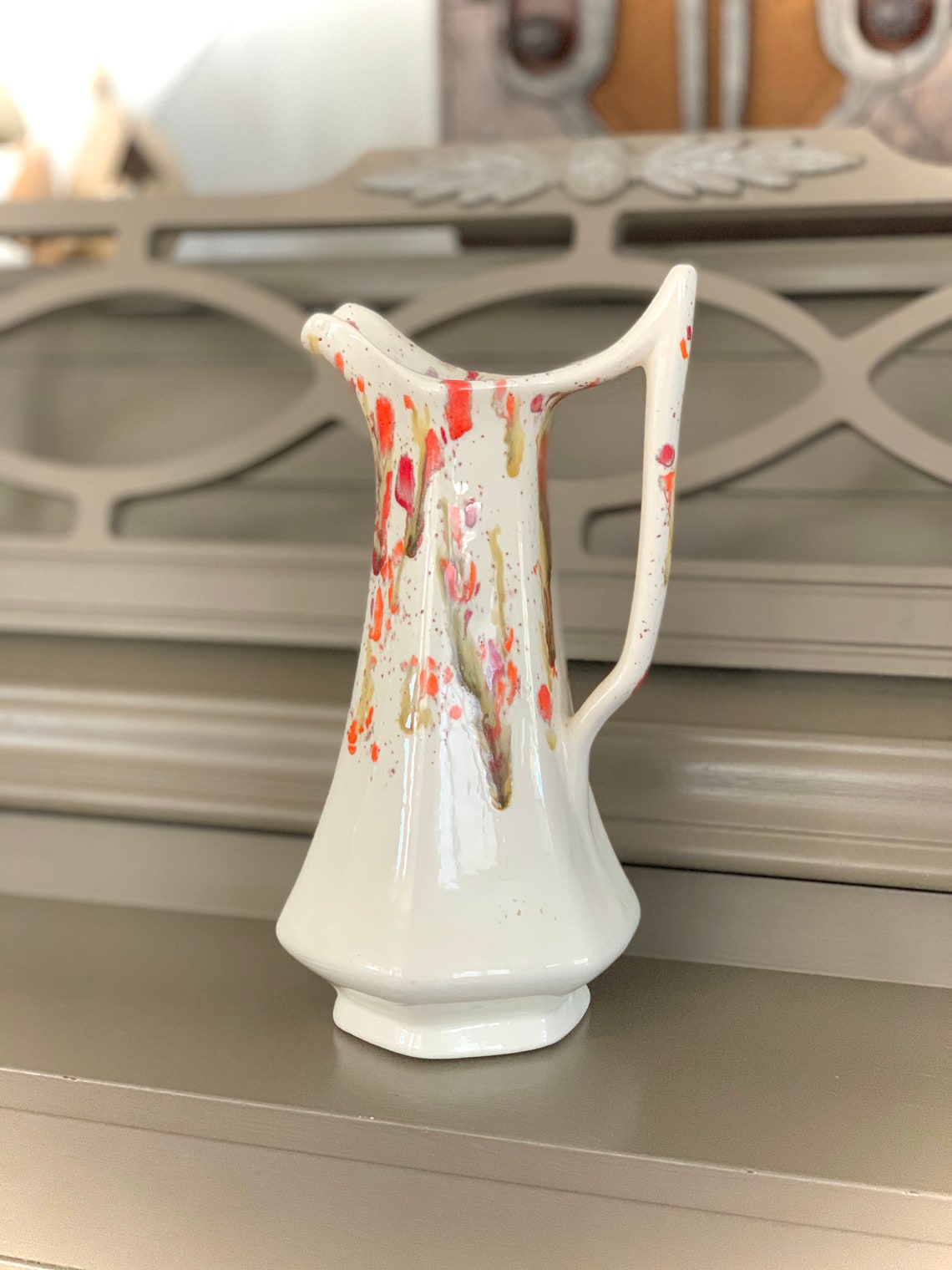 Pitcher, Vintage Drip Glaze Speckled Splatter Painted 1970s Pitcher ...