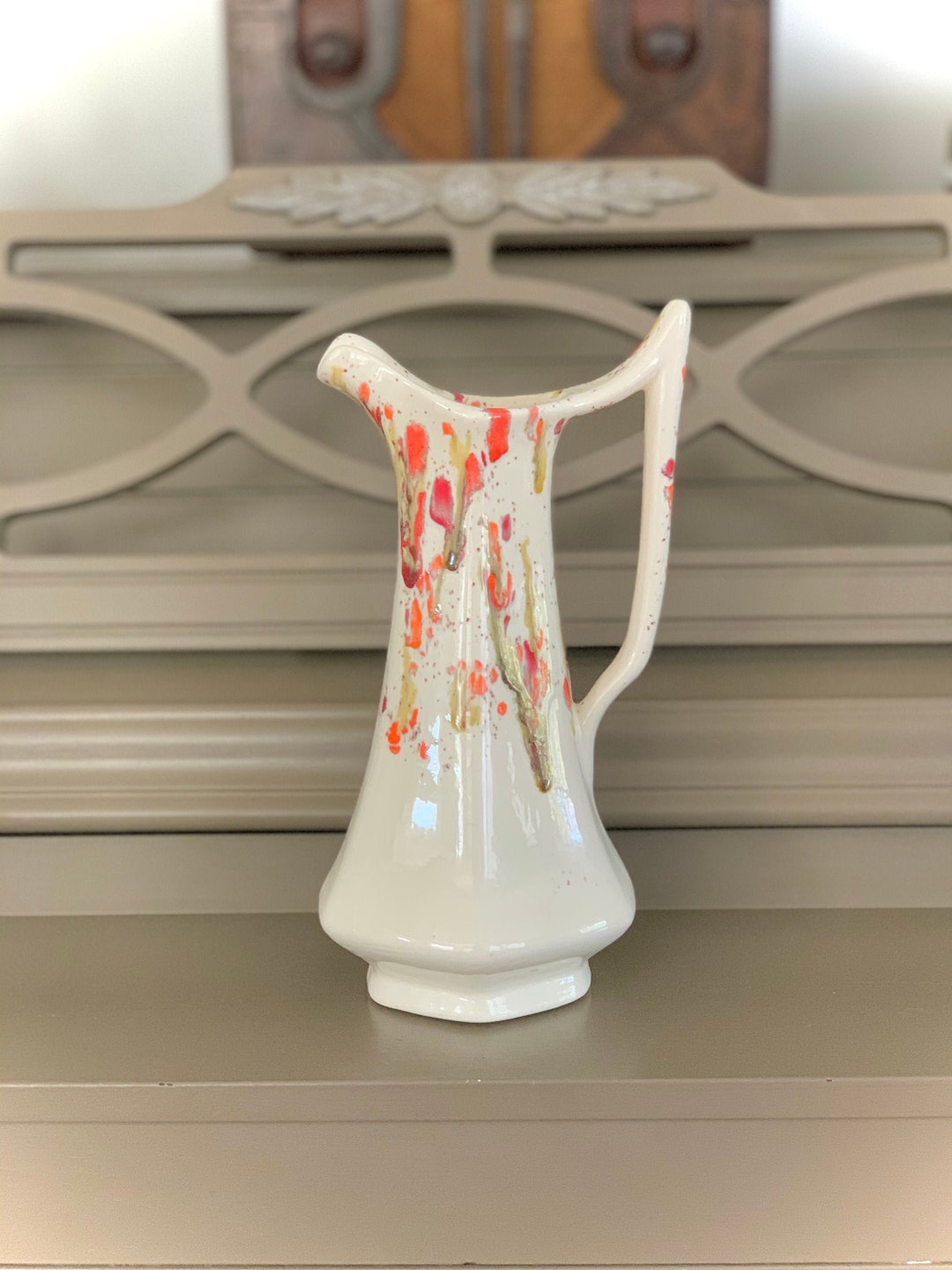 Pitcher, Vintage Drip Glaze Speckled Splatter Painted 1970s Pitcher ...