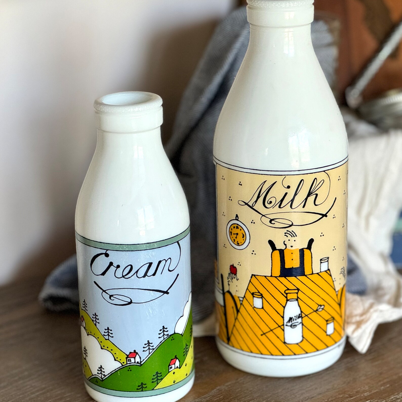 Carafes, Vintage Pair of Milk Glass Carafes From Italy, Retro Decor ...