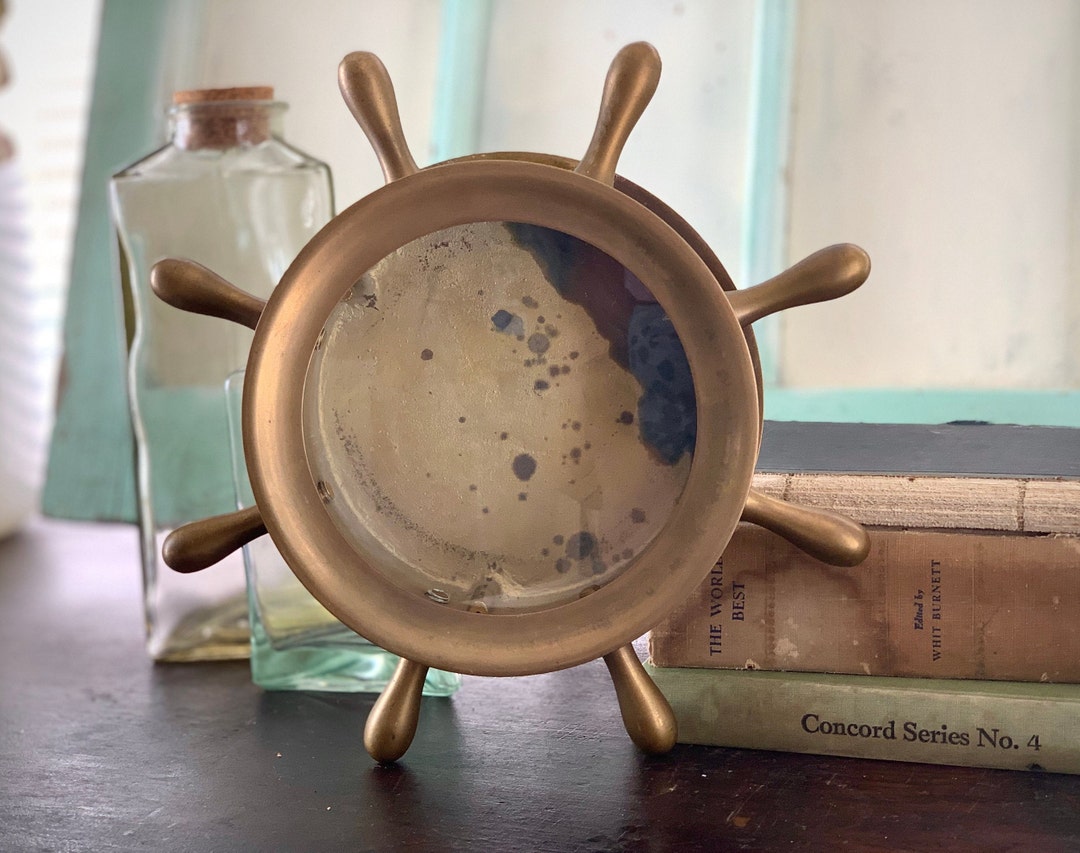 Ships Wheel Display Frame Vintage Brass Helm Shadow Box or Display ...