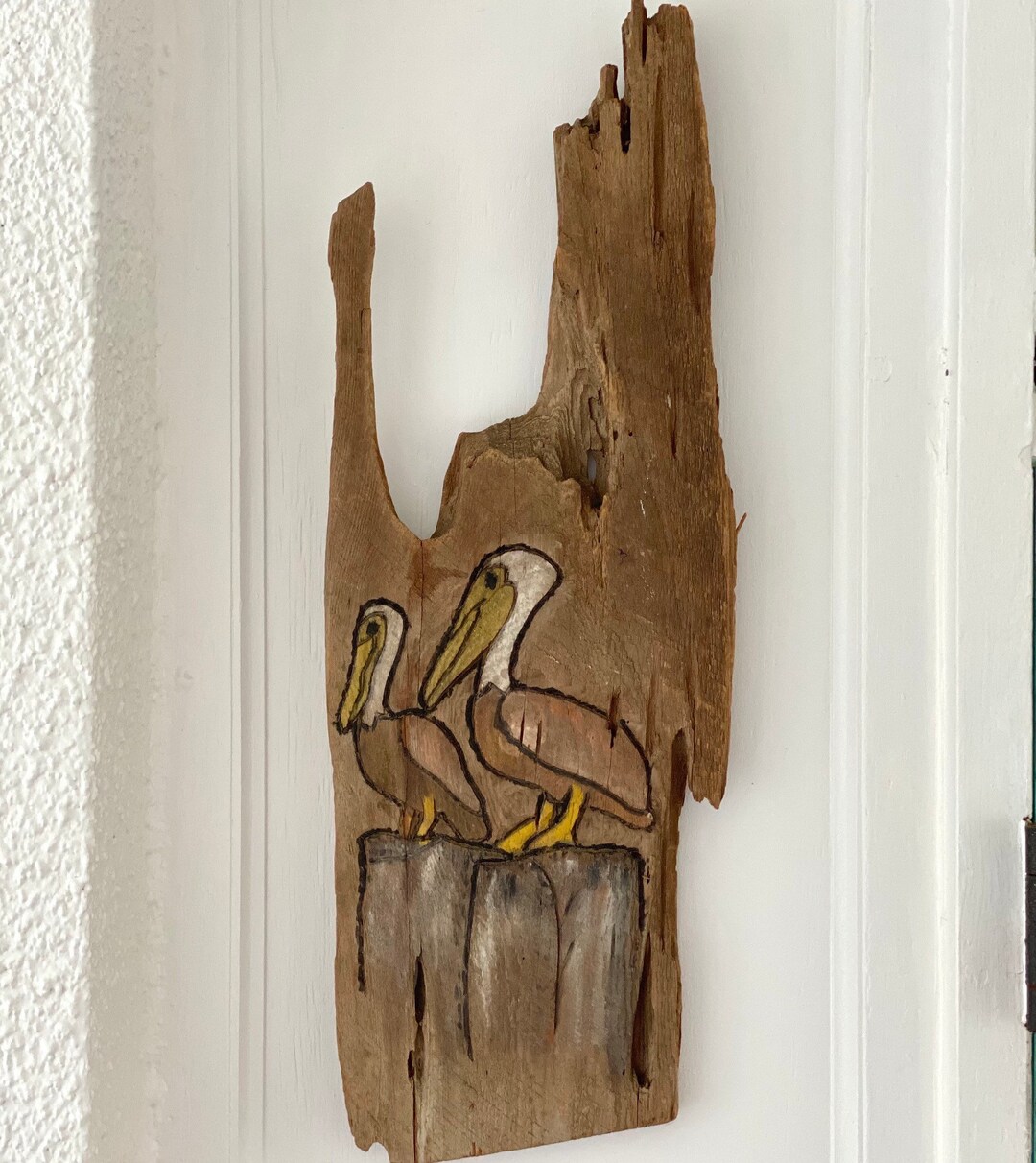 Wooden Decor, Vintage and Hand Made Wooden Pelican Wall Hanging ...