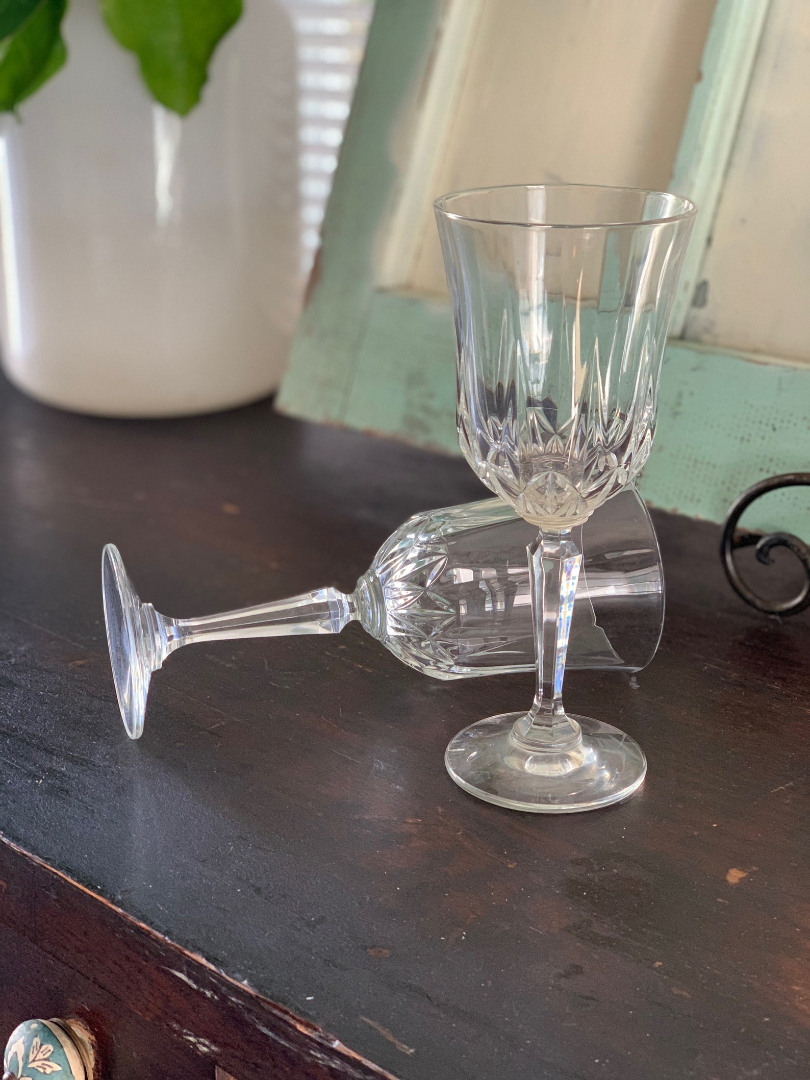 Wine Glasses Vintage Pair of Cut Glass Wine Glasses Vintage | Etsy