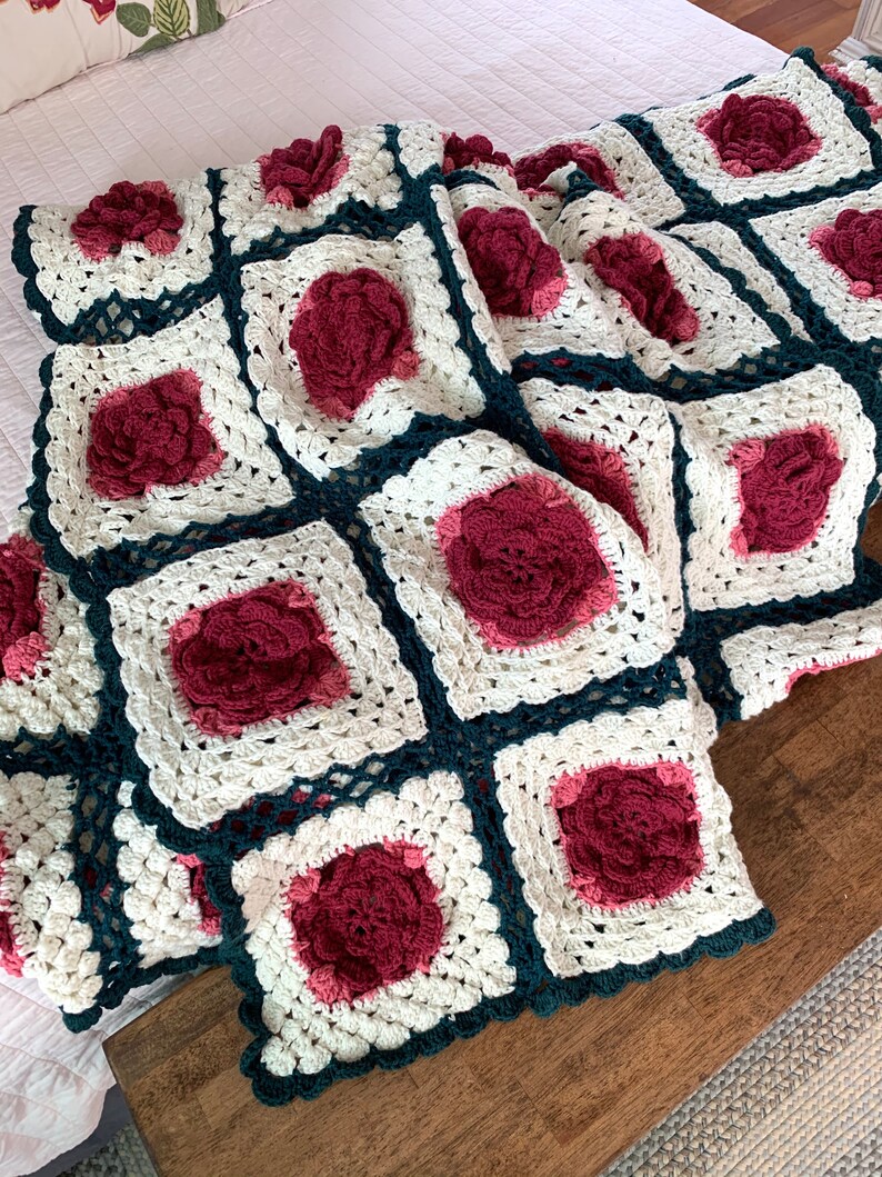 Queen King Size Vintage Crochet Afghan W Rose Pattern Vintage | Etsy