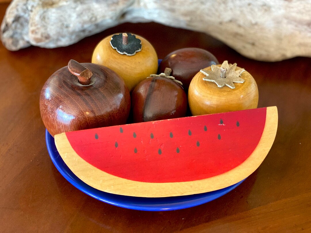 Wooden Fruit, Vintage 6 Piece Genuine Wood Faux Fruit Set, Vintage ...