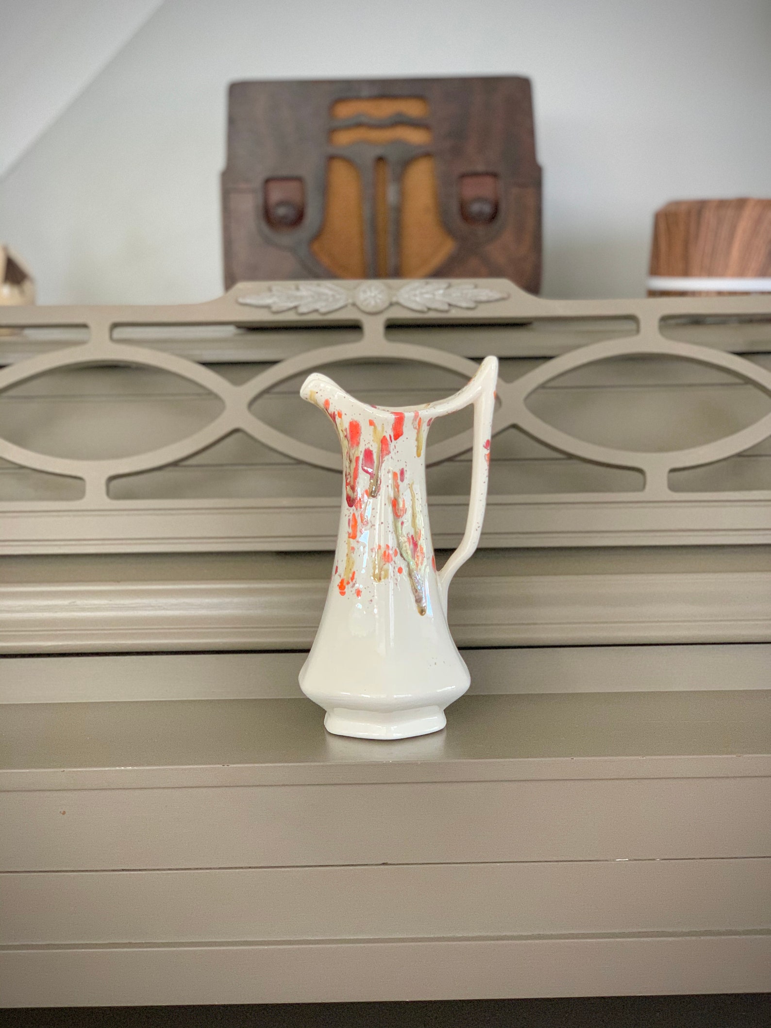 Pitcher, Vintage Drip Glaze Speckled Splatter Painted 1970s Pitcher ...