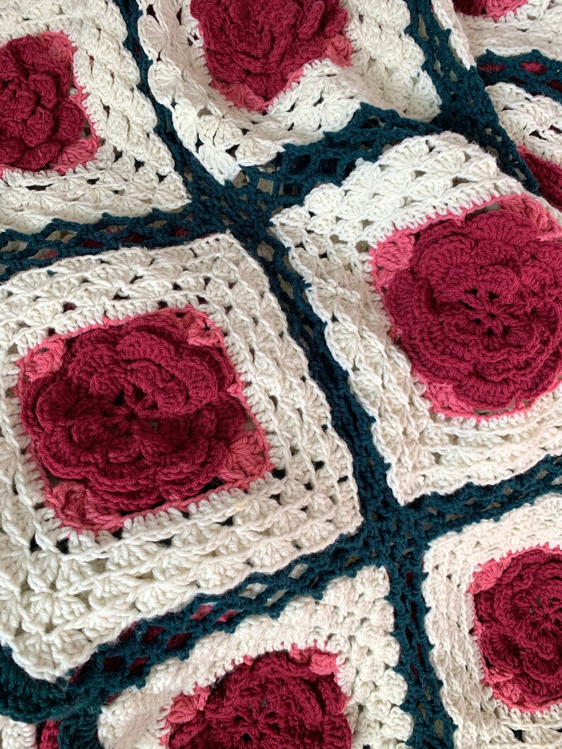 Queen King Size Vintage Crochet Afghan W Rose Pattern Vintage | Etsy