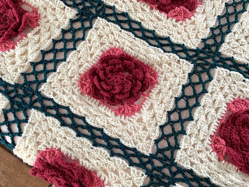 Queen King Size Vintage Crochet Afghan W Rose Pattern Vintage | Etsy
