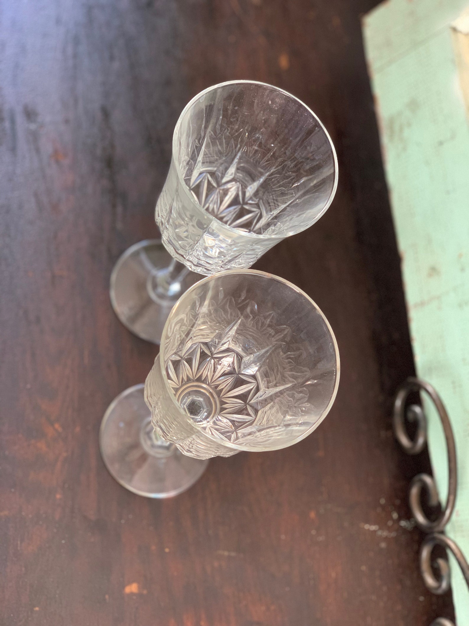 Wine Glasses Vintage Pair of Cut Glass Wine Glasses Vintage | Etsy