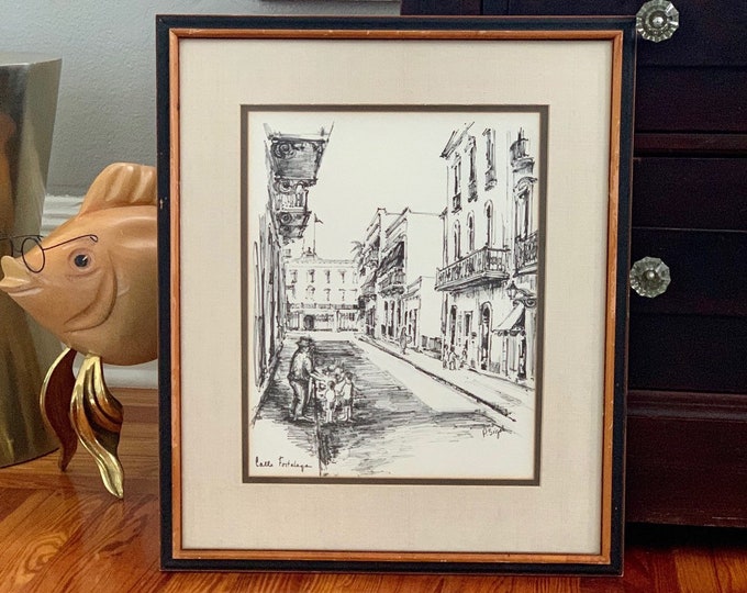 Charcoal Lithograph by P Sigal, Drawing of Calle Fortaleza San Juan ...