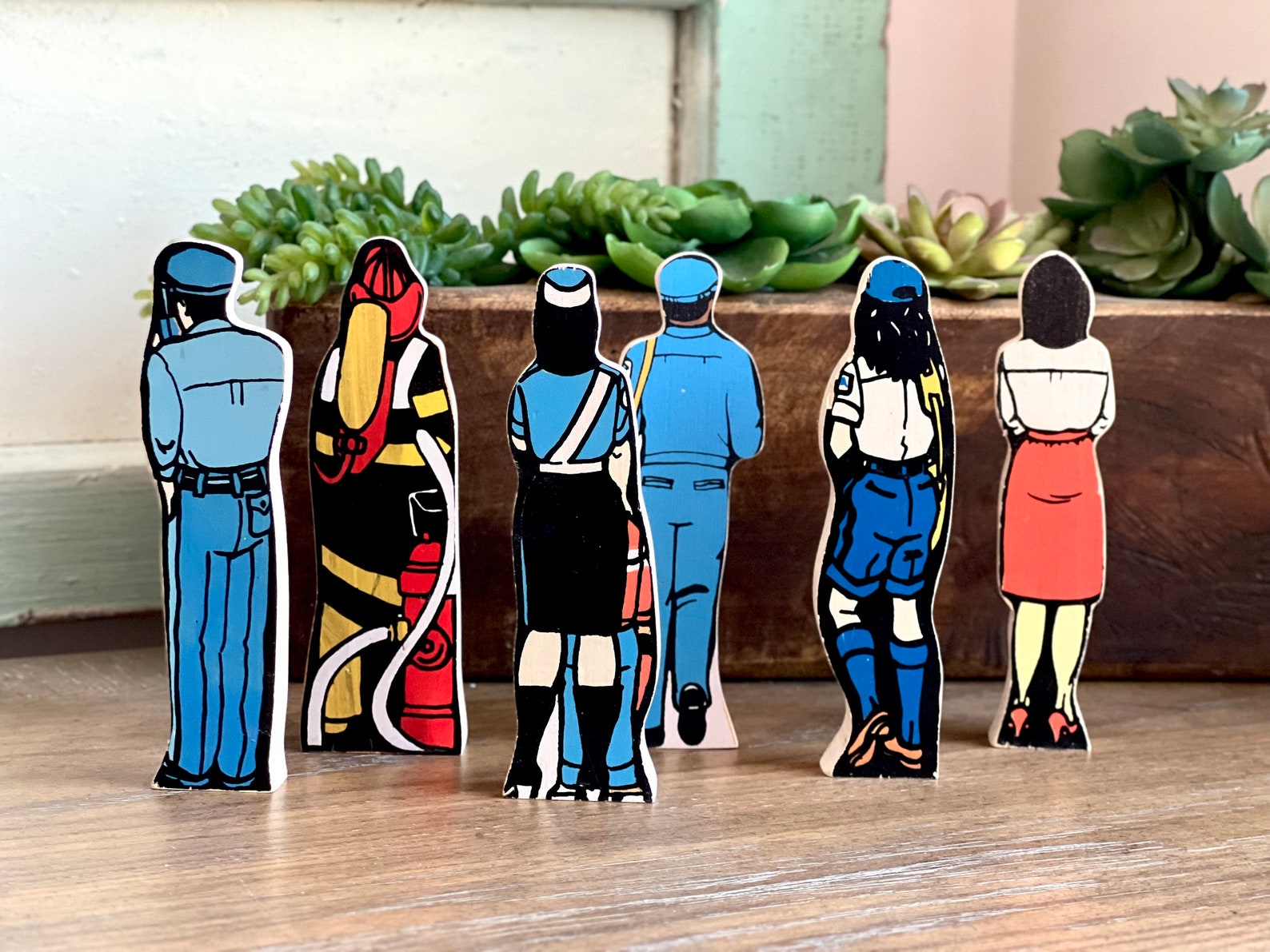 Community Figures, Vintage Wooden Toys for Pretend Play, Mini Village ...