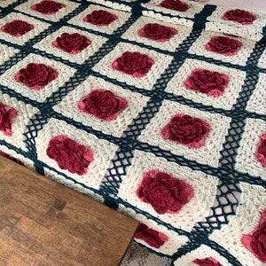 Queen King Size Vintage Crochet Afghan W Rose Pattern, Vintage Crochet ...