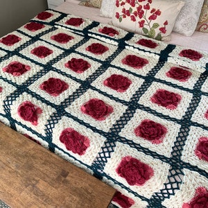 Queen King Size Vintage Crochet Afghan W Rose Pattern, Vintage Crochet ...