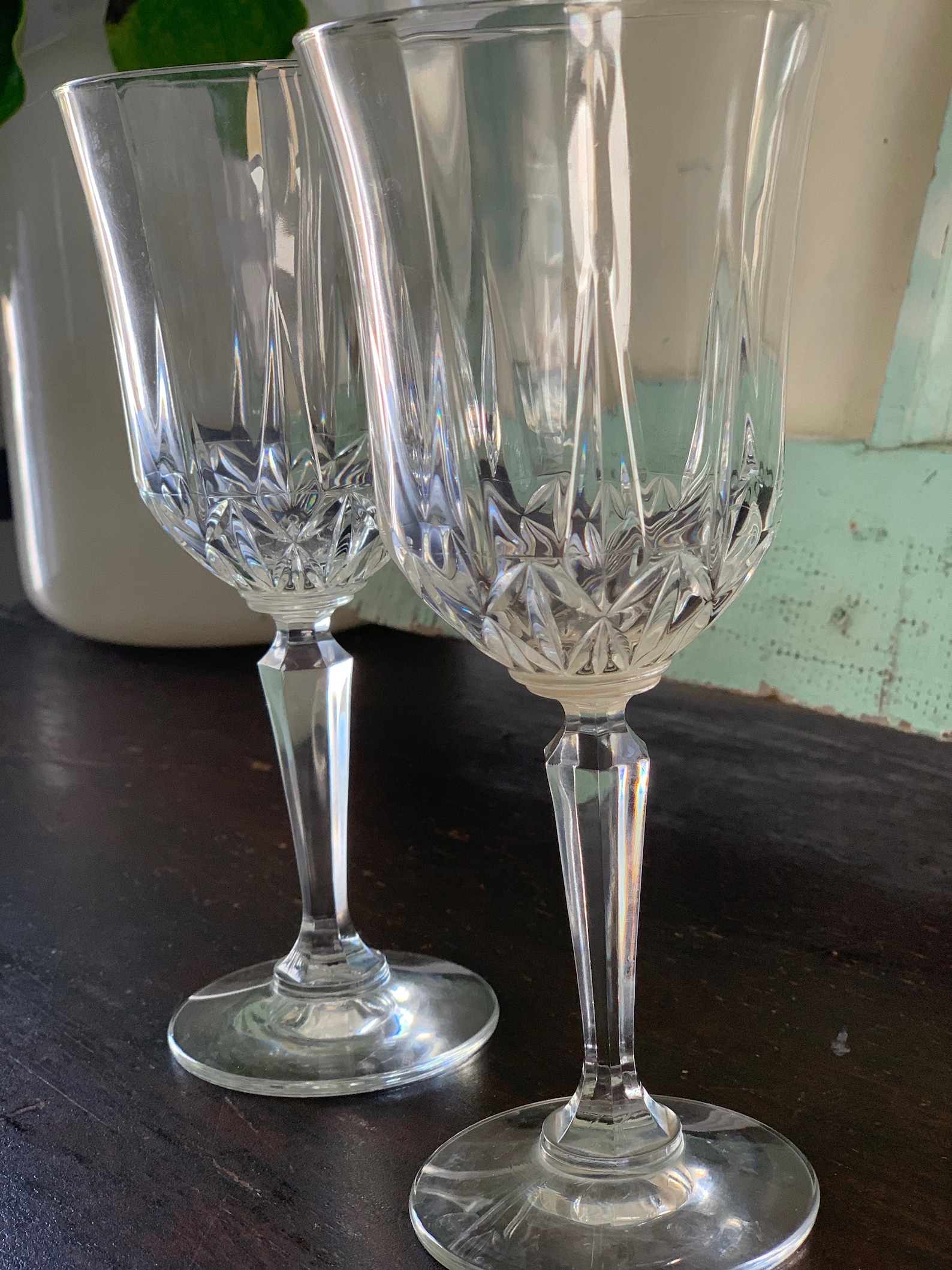 Wine Glasses Vintage Pair of Cut Glass Wine Glasses Vintage | Etsy