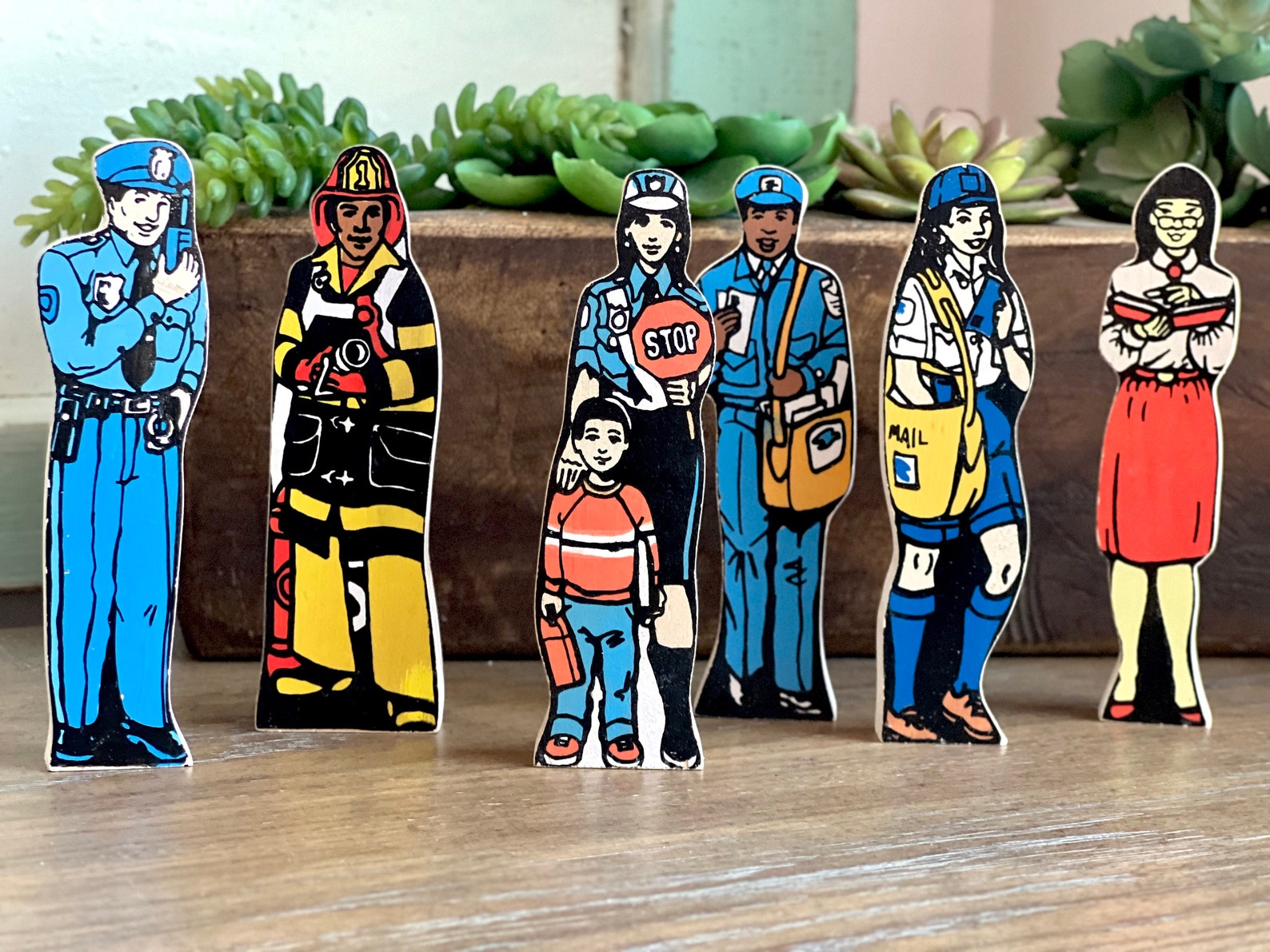 Community Figures, Vintage Wooden Toys for Pretend Play, Mini Village ...