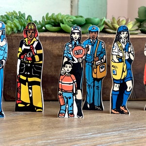 Community Figures, Vintage Wooden Toys for Pretend Play, Mini Village ...