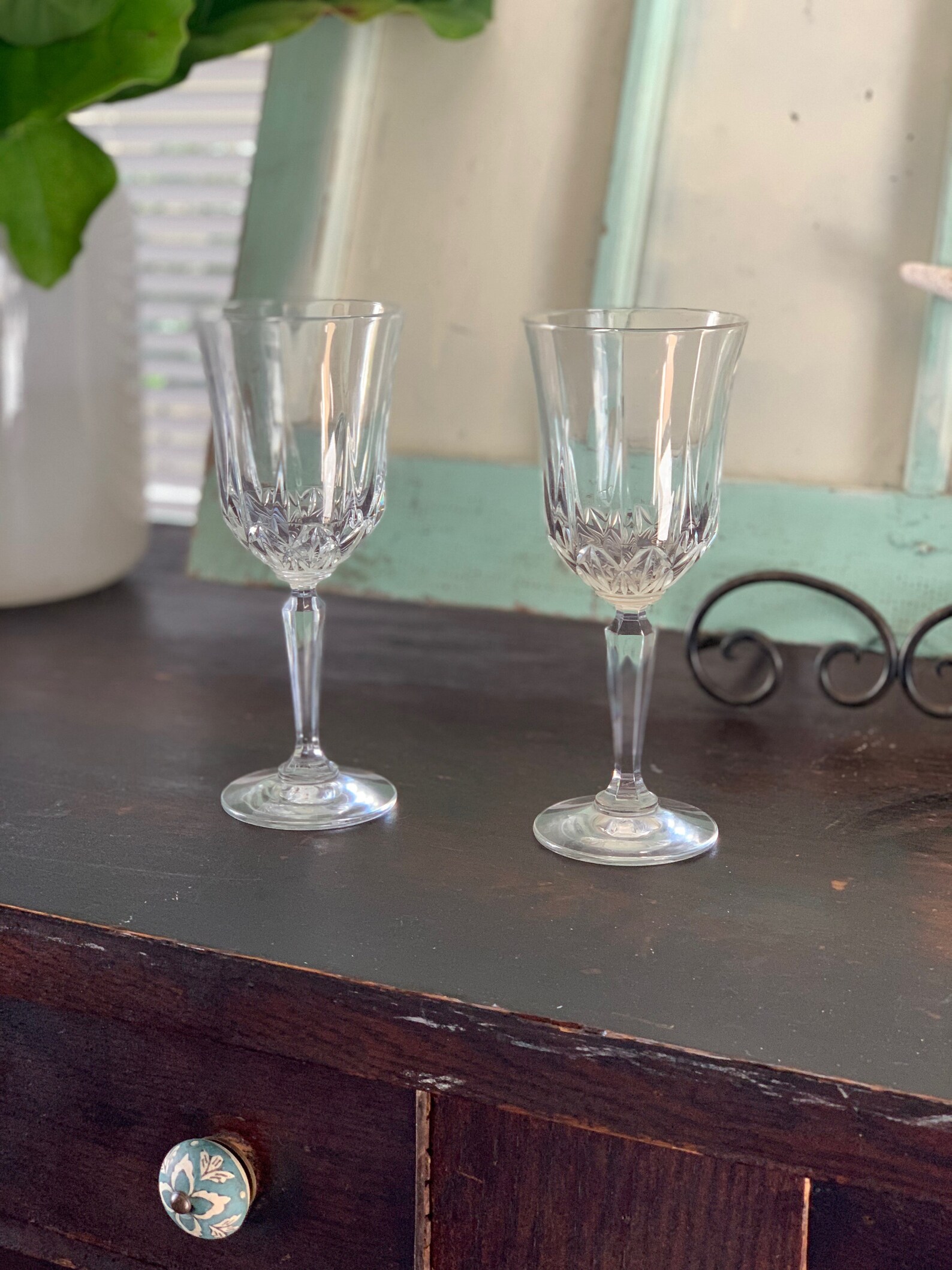 Wine Glasses Vintage Pair of Cut Glass Wine Glasses Vintage | Etsy