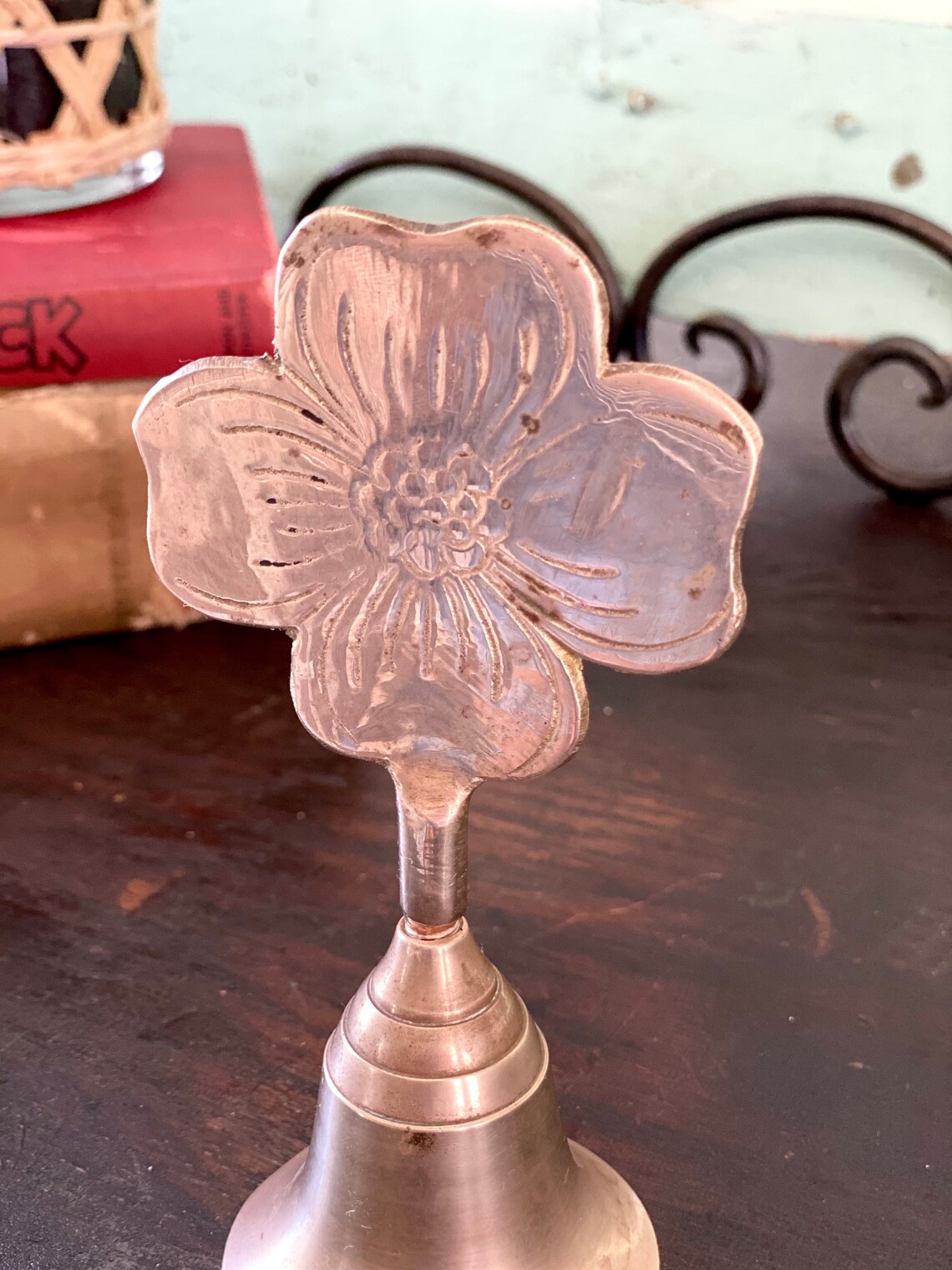 Bell, Vintage Brass Bell With Hibiscus Flower Design, Floral Decor ...
