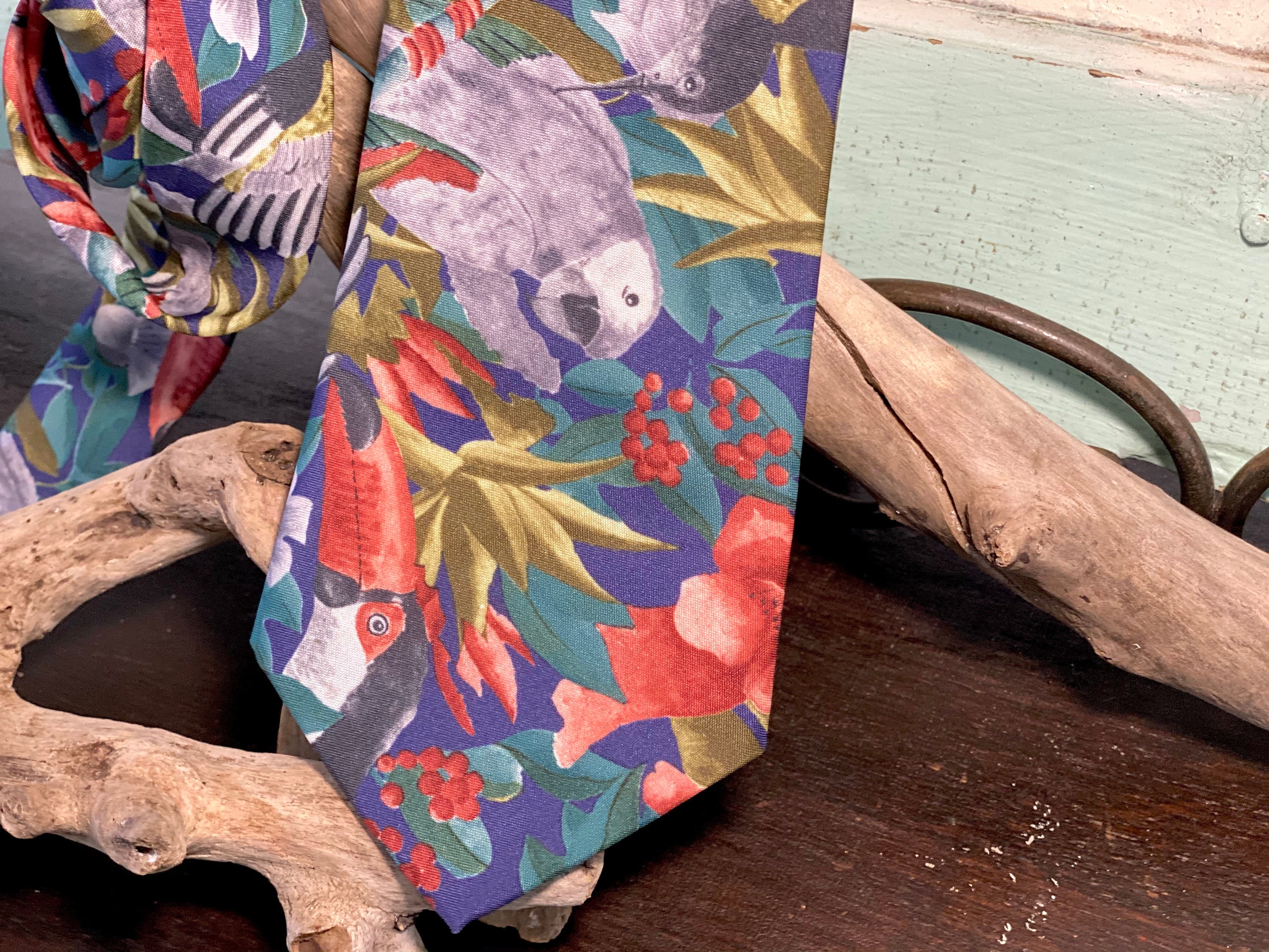 Necktie, Vintage Tropical Pattern Print Necktie, Awesome Tropical Bird ...