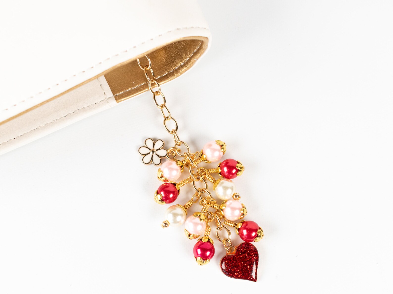 Romantic Planner Charm, With Sparkling Red Heart and Pink and Red Glass ...