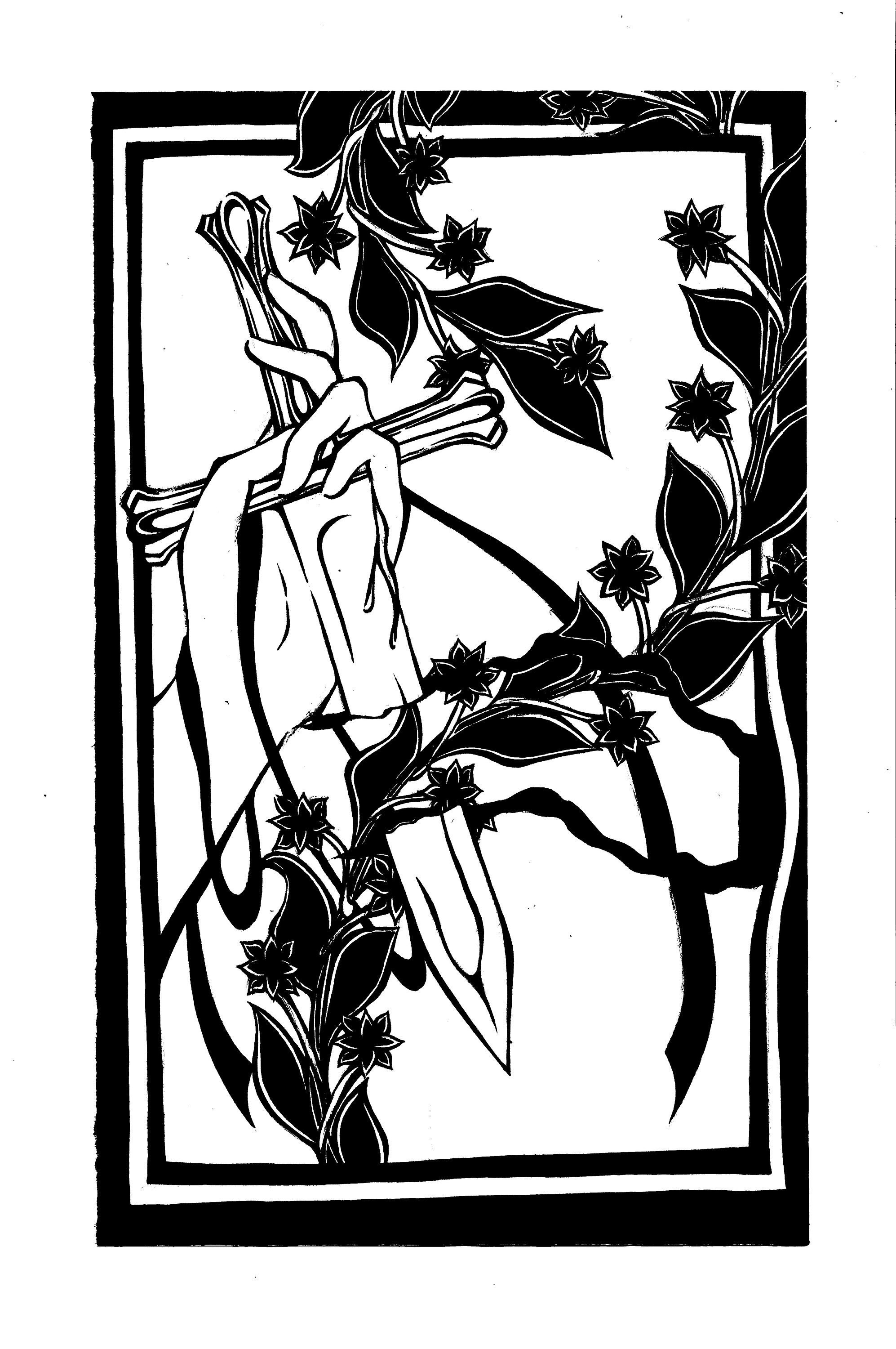 Hand Holding Knife Flowers Floral Art Print Original | Etsy