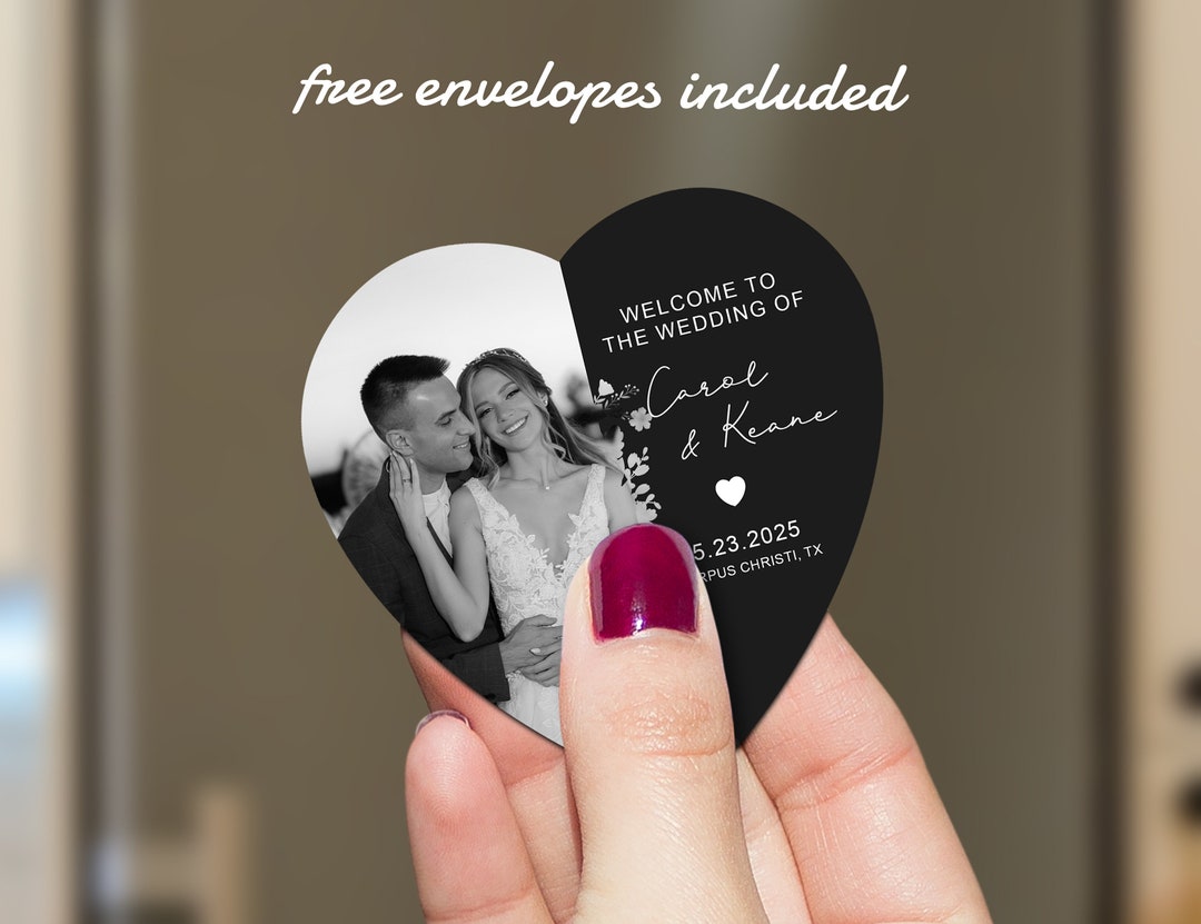 Personalized Wedding Photo Magnet Save the Date, Heart Magnet - Etsy