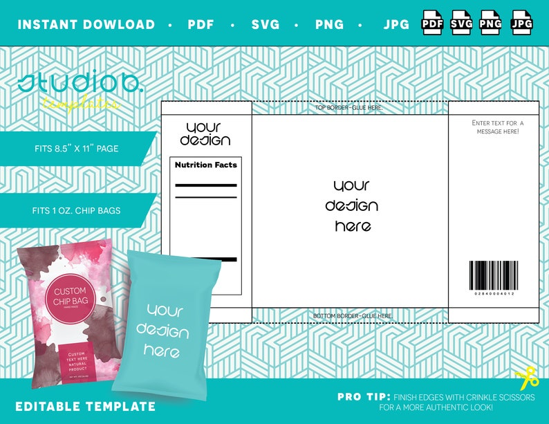 Custom 1oz Chip Bag Template - Etsy