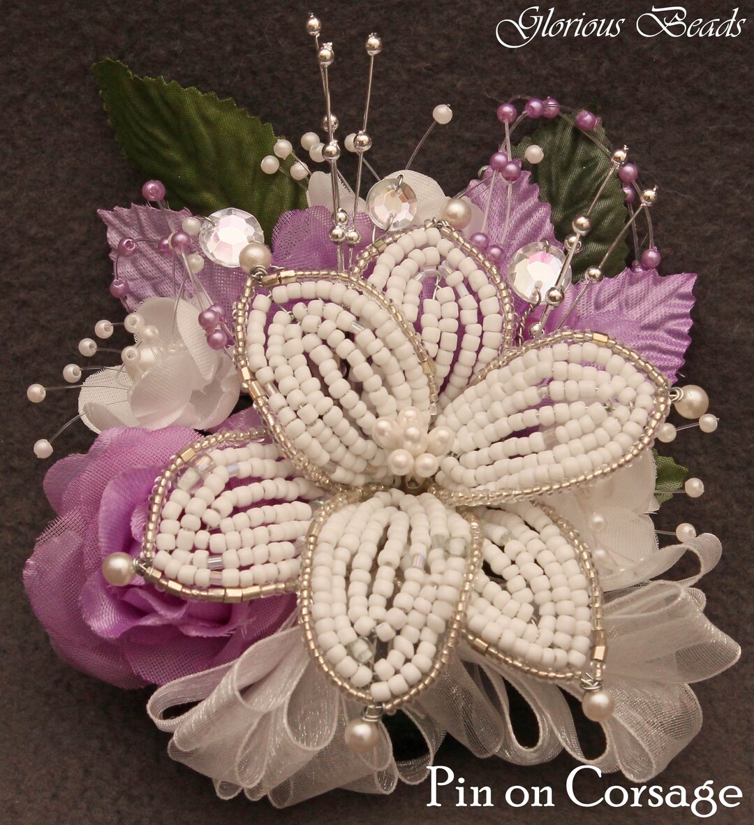 Lilac Beaded Lily Corsage, Rhinestone & Silk Rose, Prom Wedding - Etsy