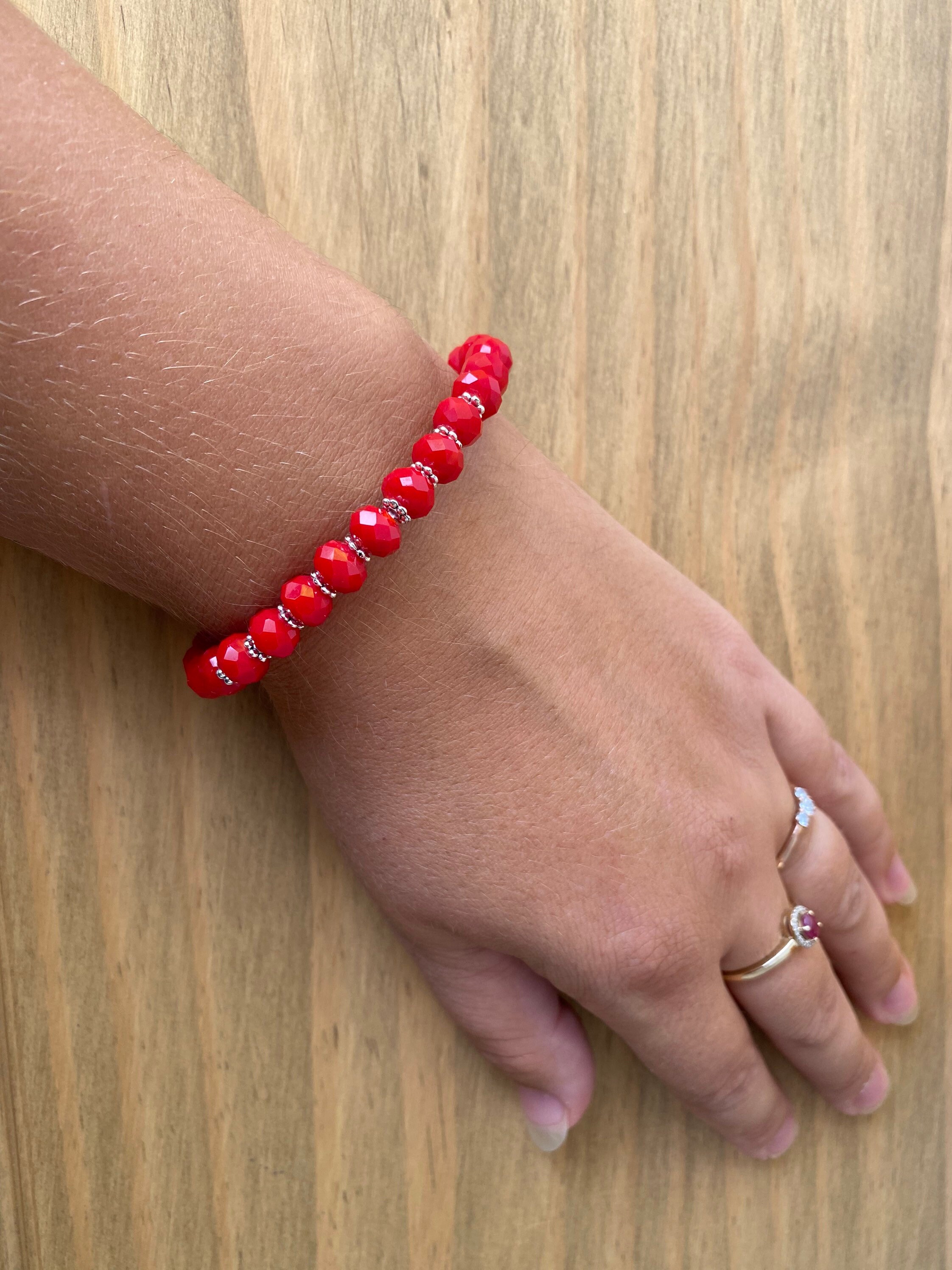 Red Rondelle Bracelet Red Crystal Bracelet Elastic Bracelet - Etsy UK