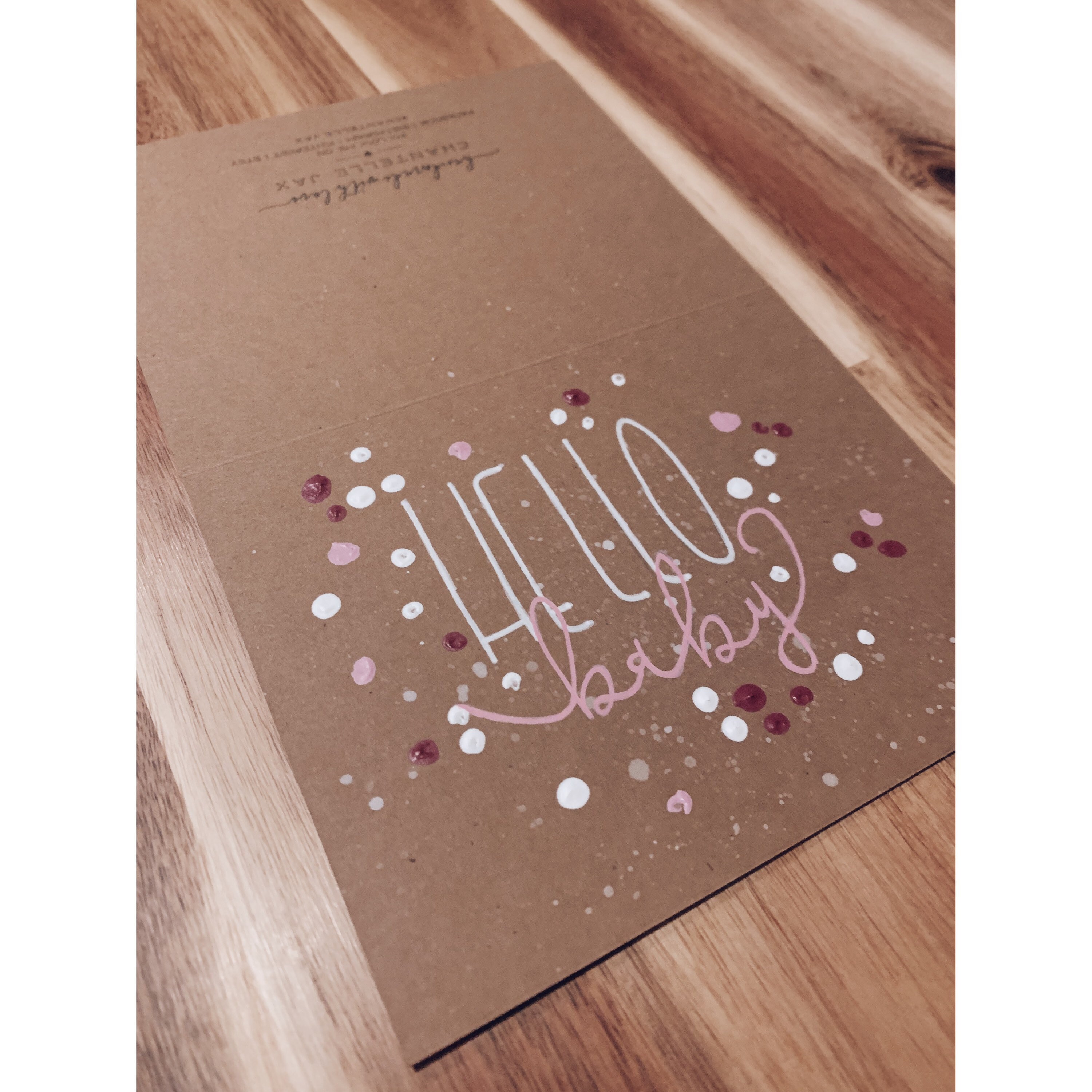 Hand Painted Hello Baby, Pink Baby Card - Etsy