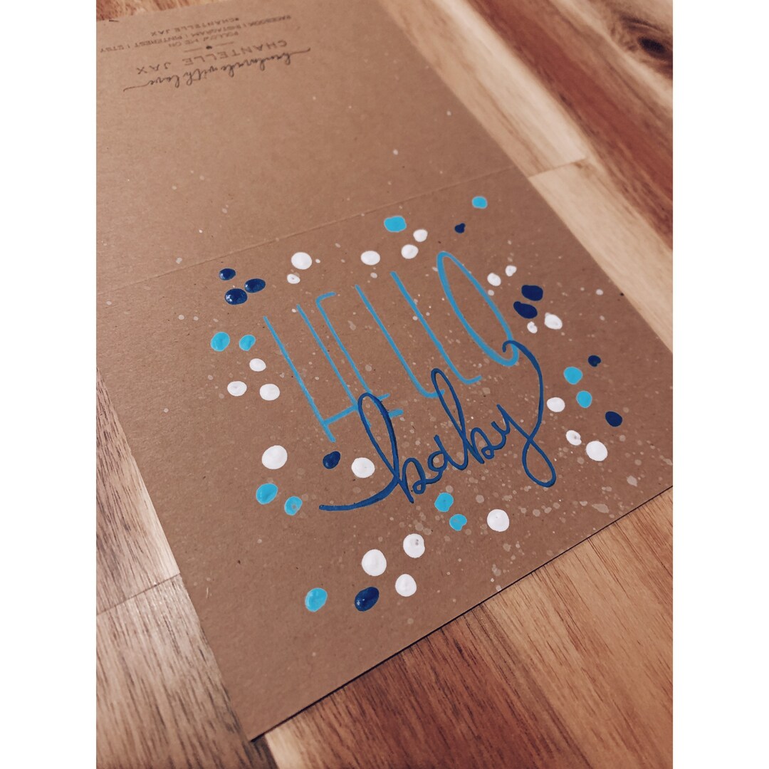 Hand Painted Hello Baby, Blue Greeting Card - Etsy