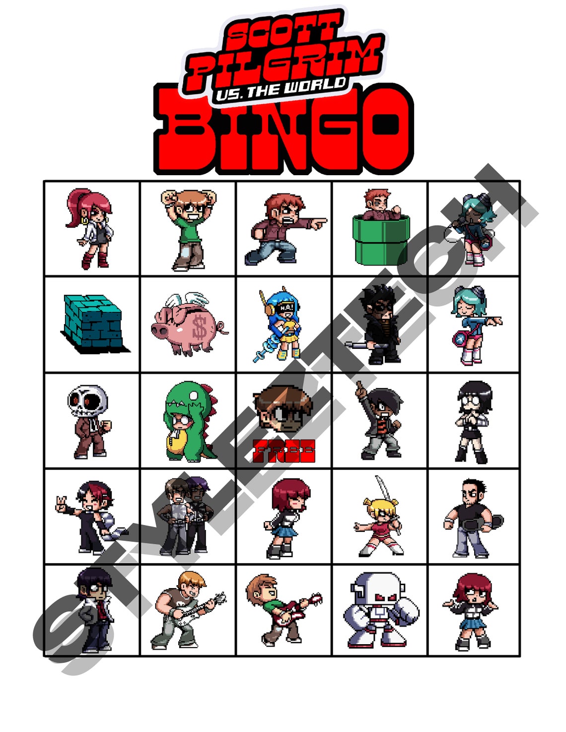 Scott Pilgrim Bingo Game Scott Pilgrim VS. the World | Etsy