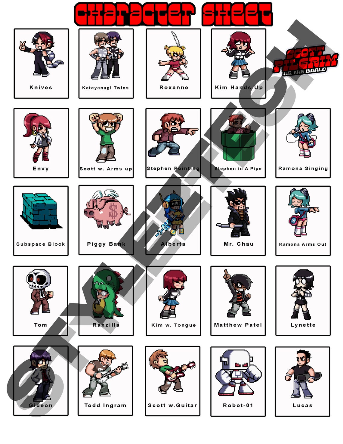 Scott Pilgrim Bingo Game Scott Pilgrim VS. the World | Etsy