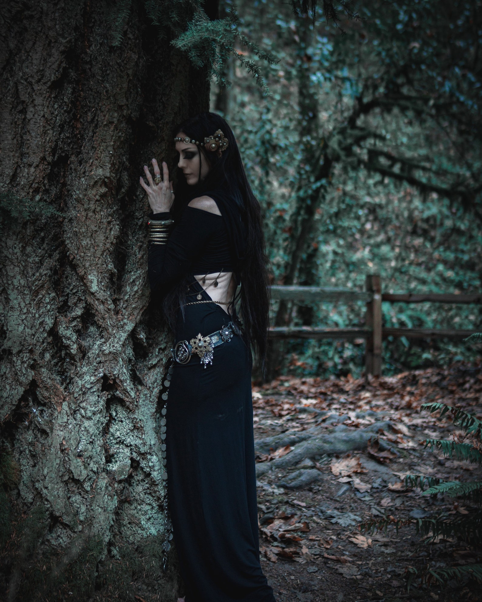 Black Dancing Dakini Hooded Backless Dress Witch Tribal Fusion Bamboo ...