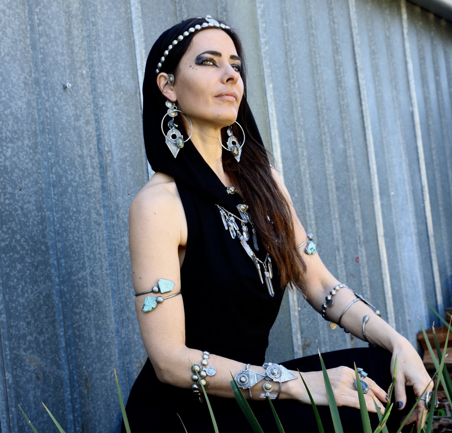 Black Dancing Dakini Hooded Backless Dress Witch Tribal Fusion Bamboo ...