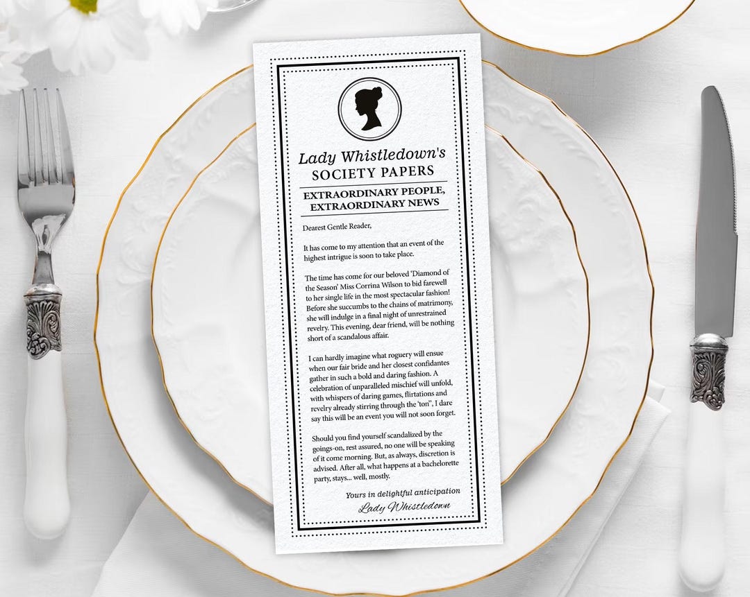 Bachelorette Lady Whistledown Society Page Announce, 4 X 9, Dearest ...