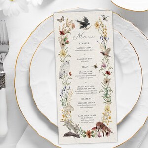 4 X 9 Enchanted Evening Dinner Menu 2 With Forest Florals, Animals ...