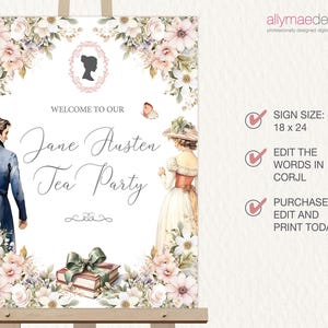 18 X 24 Jane Austen Tea Party Welcome Sign, Editable CORJL Template ...