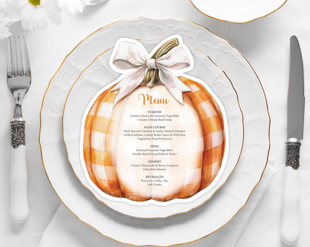 4 X Orange Pumpkin Menus Cutout Shape, Fall Coquette Dinner Party or ...