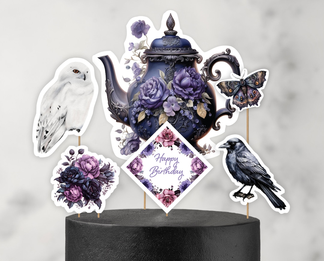 Gothic Cake Toppers, Pink Purple Flowers, Snowy Owl, Raven, Gothic ...
