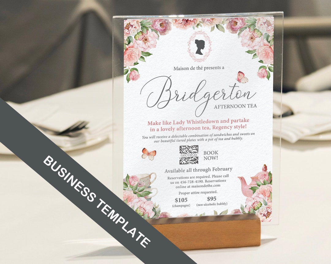 5 X 7 Bridgerton Afternoon Tea Blush Pink Business Event Flyer With ...