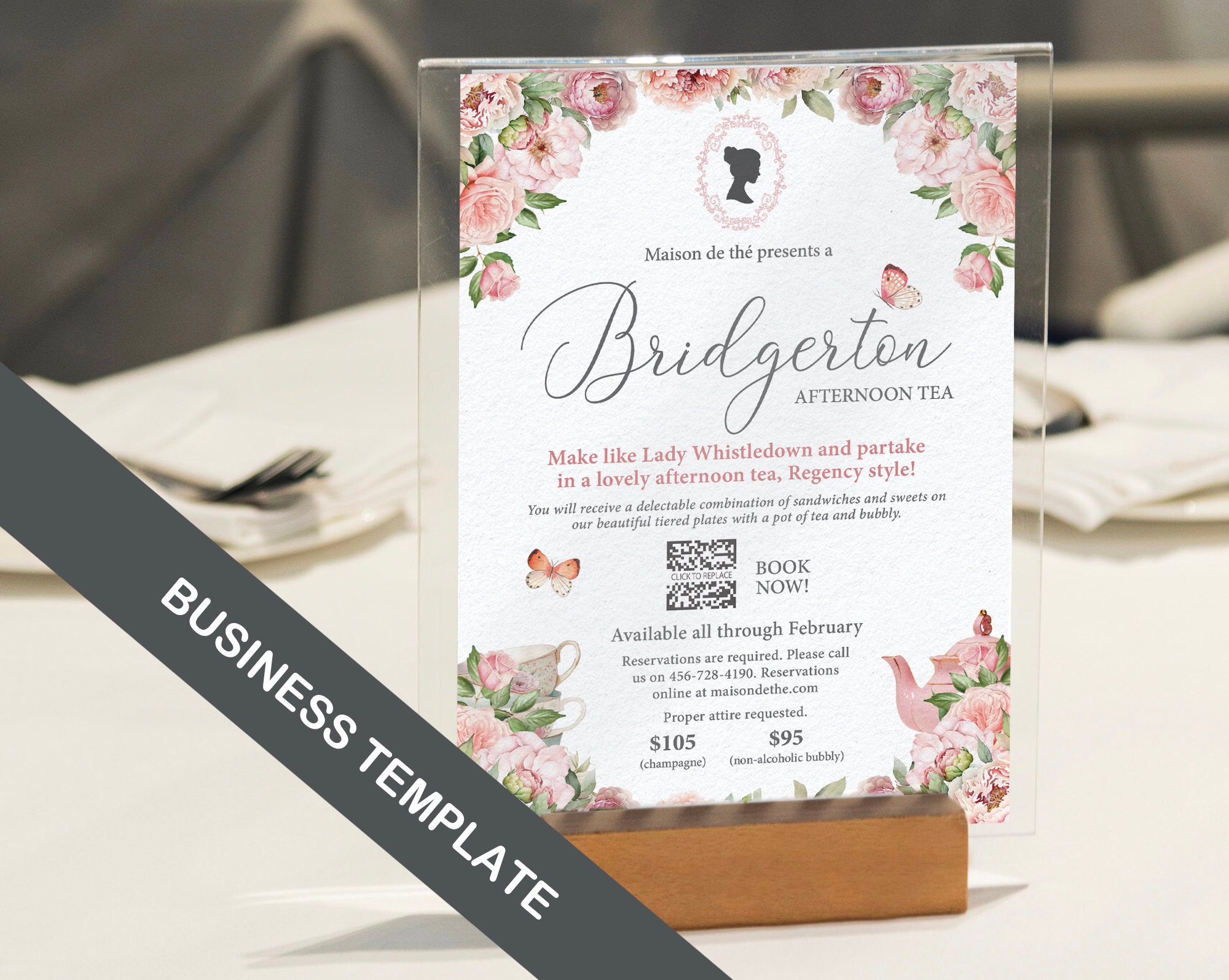 5 X 7 Bridgerton Afternoon Tea Blush Pink Business Event Flyer With ...