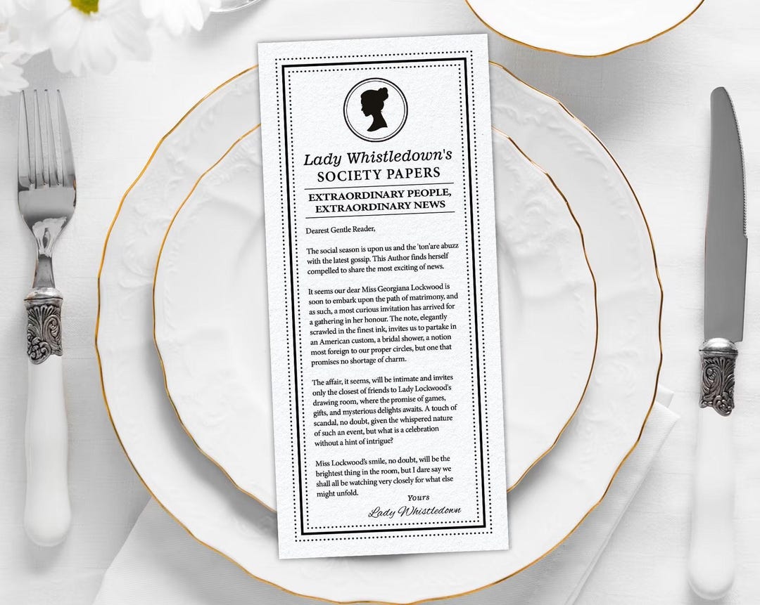 Whistledown Inspired Bridal Shower Society Page, Cameo, Black White ...