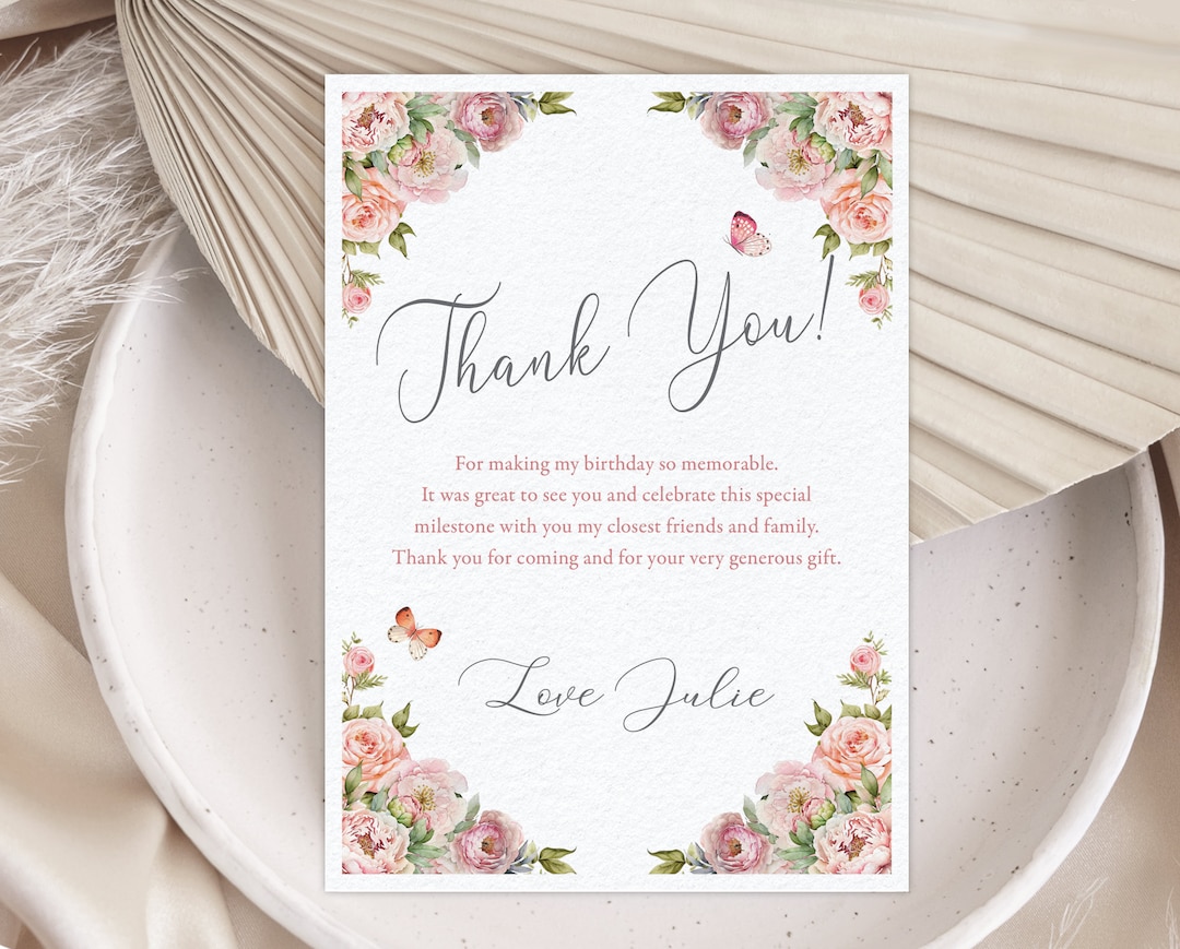 Thank You Note With Blush Pink Flowers, 5 X 7 & 4 X 6 Floral Design ...
