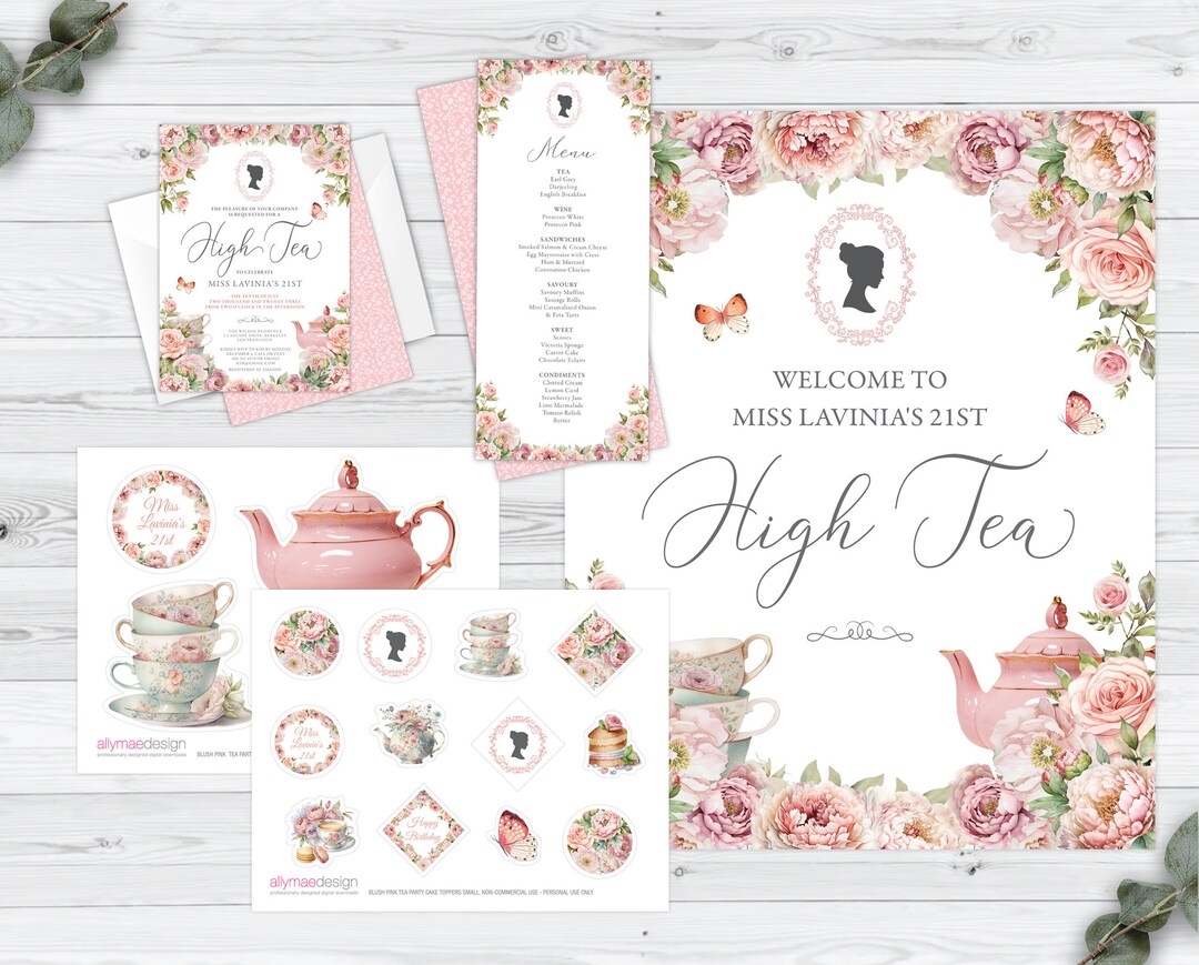 Bundle of 4 Bridgerton High Tea Blush Pink Products With Cameo, Invite ...