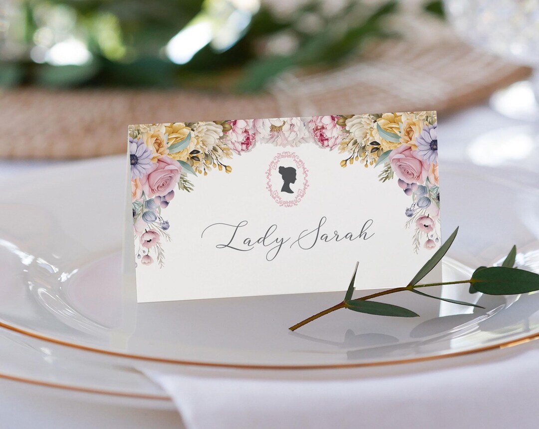 Place Name / Food Tent Card, Pastel Flowers, Cameo, 3.5x2 Corjl ...