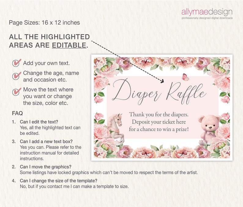 12 X 16 Diaper Raffle Sign Blush Pink, Girl Baby Shower Sign With Blush ...