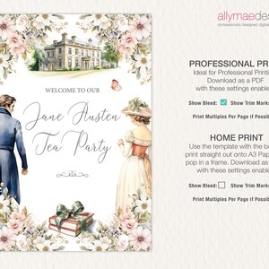 12 X 18 Jane Austen Tea Party Welcome Sign, Editable CORJL Template ...