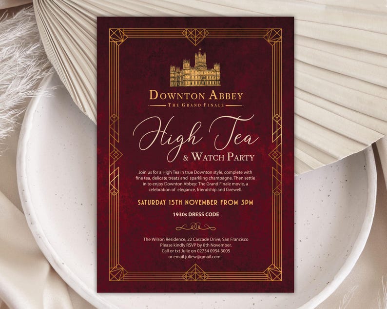 Downton Inspired High Tea Watch Party Invite, Art Deco Style, 5x7 Corjl ...